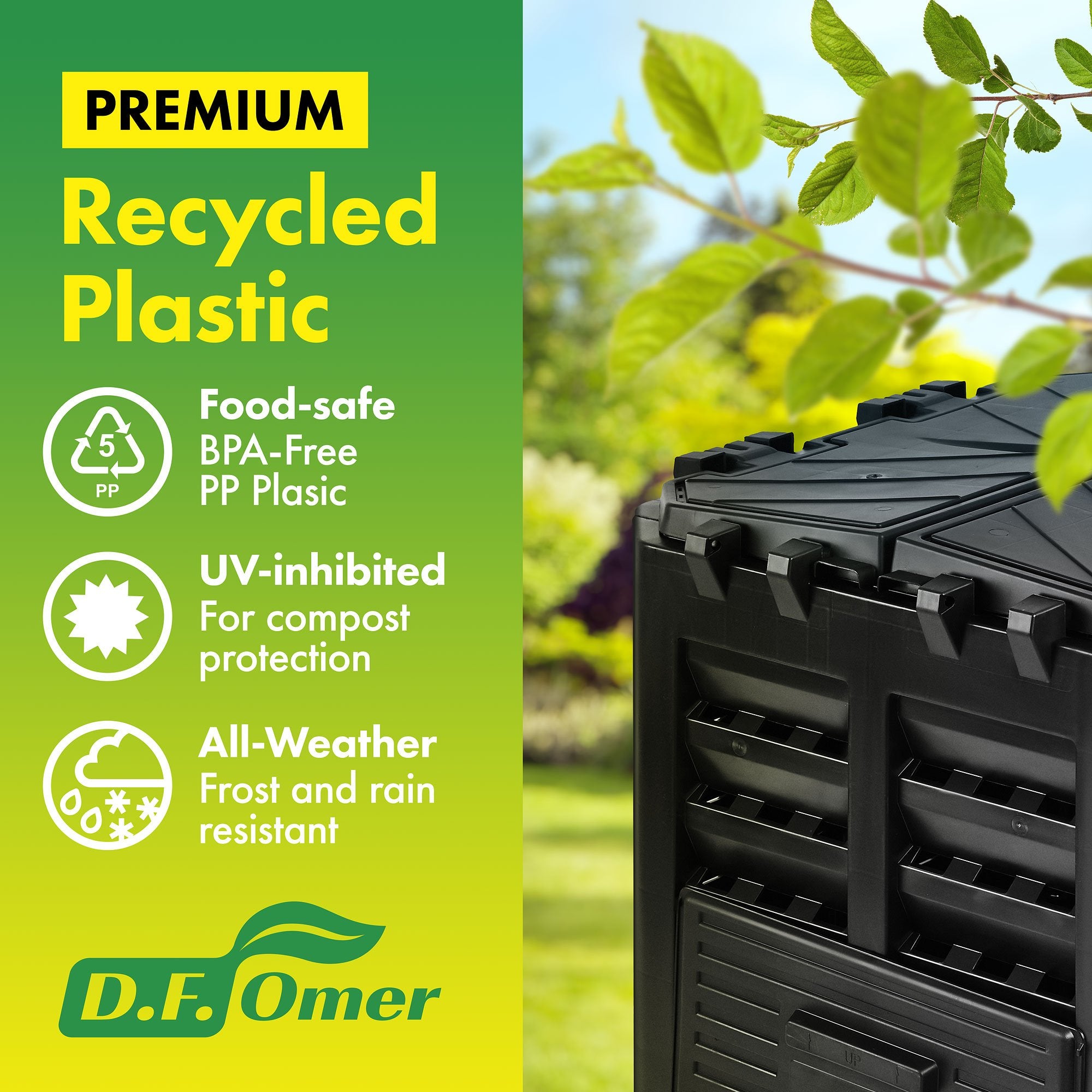 Garden Composter Bin Made from Recycled Plastic – 95 Gallons (360Liter ...