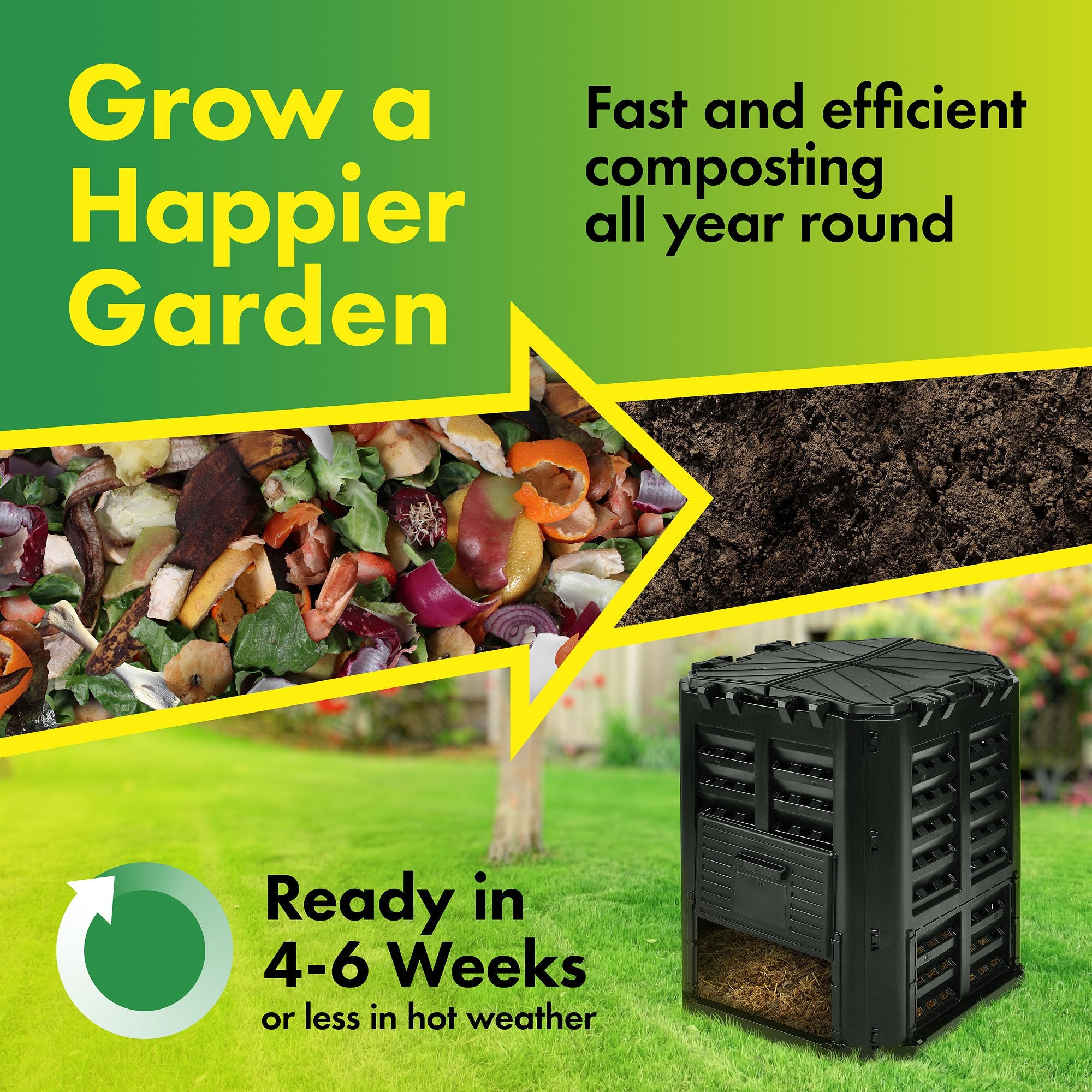 Garden Composter Bin Made from Recycled Plastic – 95 Gallons (360Liter ...