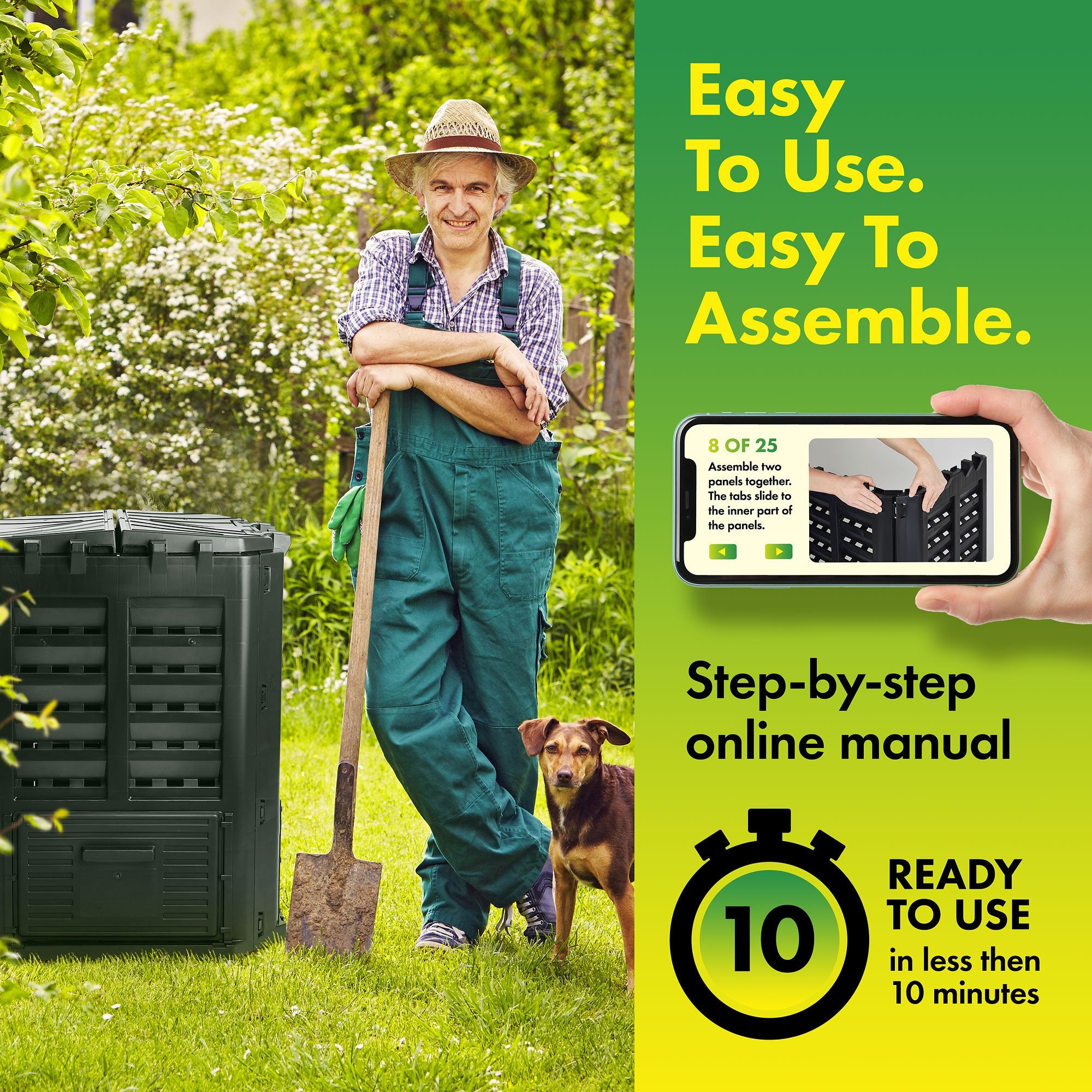 Garden Composter Bin Made from Recycled Plastic – 95 Gallons (360Liter ...